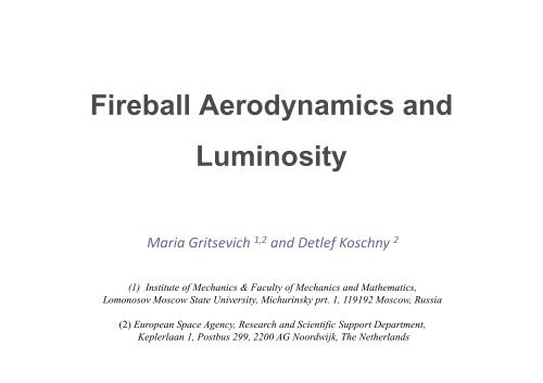 Maria Gritsevich: Fireball Aerodynamics and Luminosity