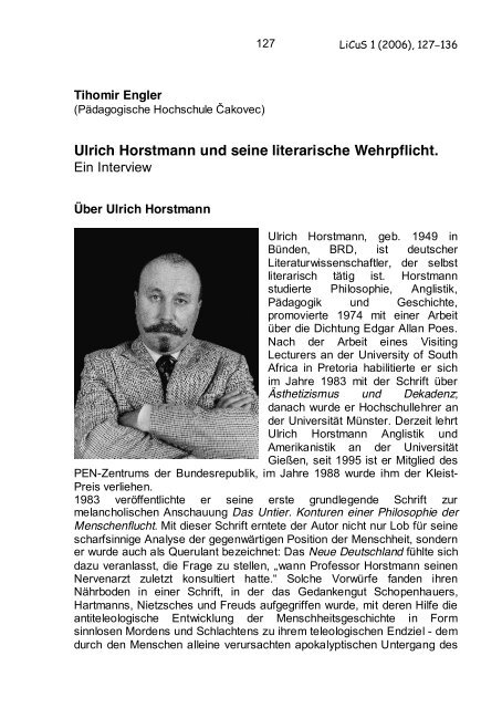 Ulrich Horstmann und seine literarische Wehrpflicht.