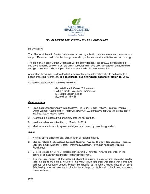 SCHOLARSHIP APPLICATION RULES & GUIDELINES Dear Student