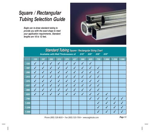 Square / Rectangular Tubing Selection Guide - Zycon