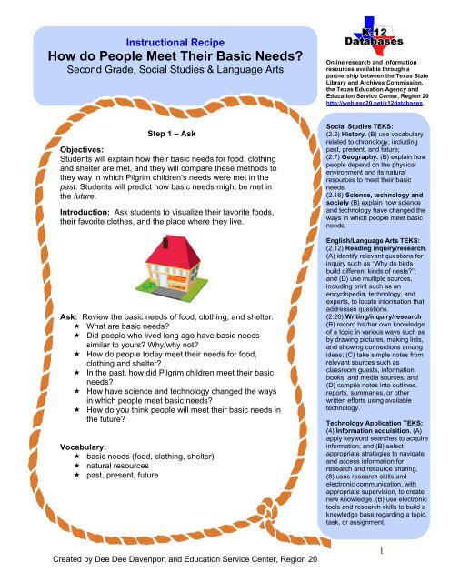 How Do People Meet Their Basic Needs? - DKC! - Region 20