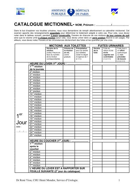 Catalogue mictionnel - Service d'Urologie CHU Henri Mondor