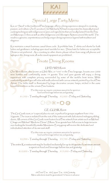 Private Menu - Sheraton Wild Horse Pass Resort & Spa