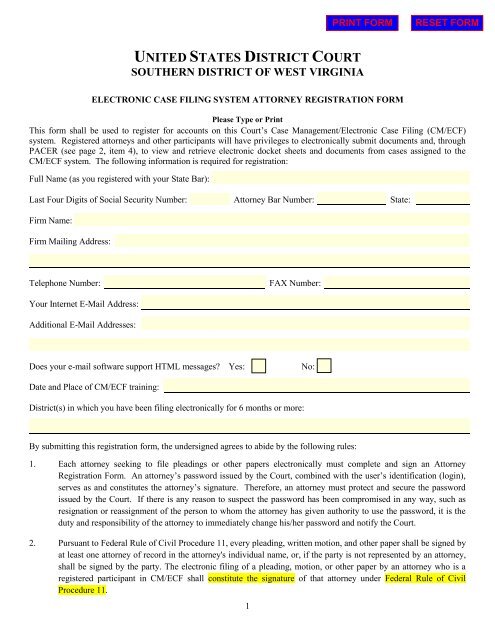 Attorney Registration Form for Electronic Filing - Southern District of ...