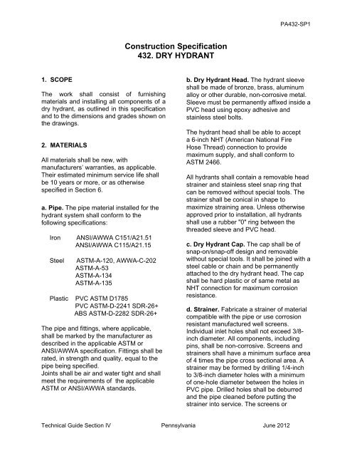 Construction Specification 432. DRY HYDRANT - Field Office ...