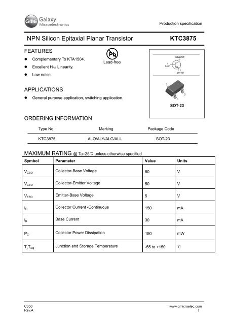 NPN Silicon Epitaxial Planar Transistor KTC3875