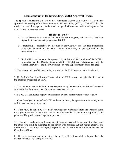 Memorandum of Understanding (MOU) Approval Process