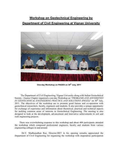 Workshop on Geotechnical Engineering by ... - Vignan University