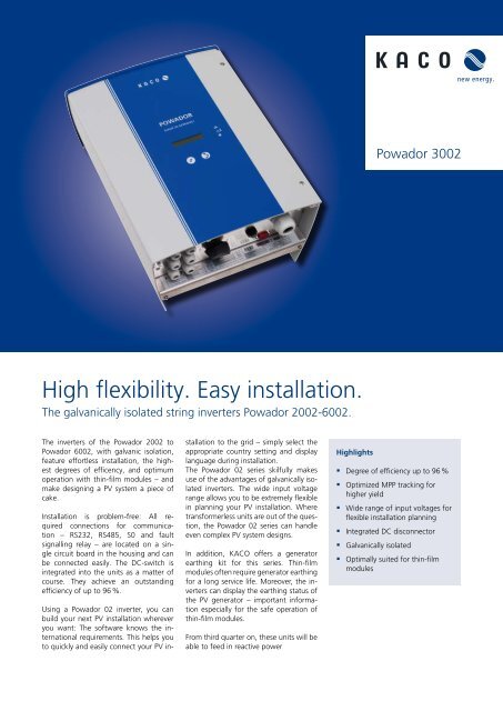 Kaco Powador 3002 datasheet - EvoEnergy