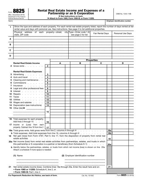 Form 8825 (Rev. December 2010) - Internal Revenue Service