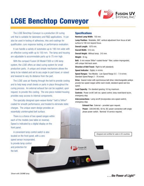 LC6E Benchtop Conveyor - Fusion UV Systems Inc.