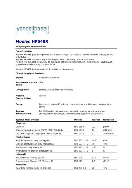 Moplen HP 548R - Motor Polimer