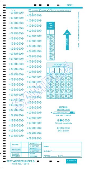 TEST ANSWER SHEET B Form No. 19641