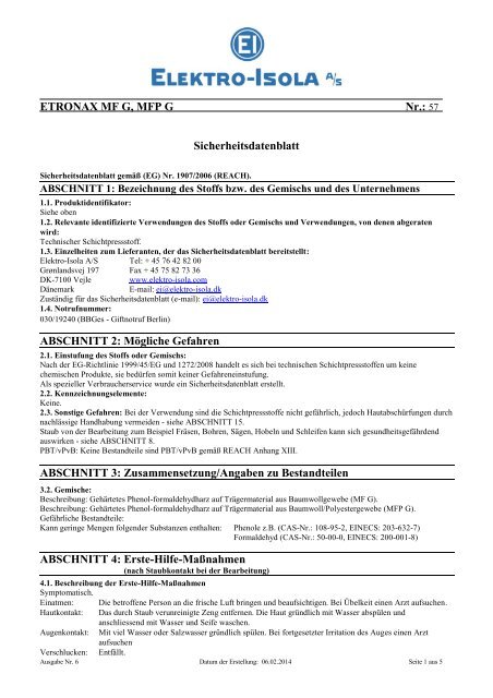 ETRONAX MF G /ETRONAX MFP G Nr.: 57 ... - Elektro-Isola