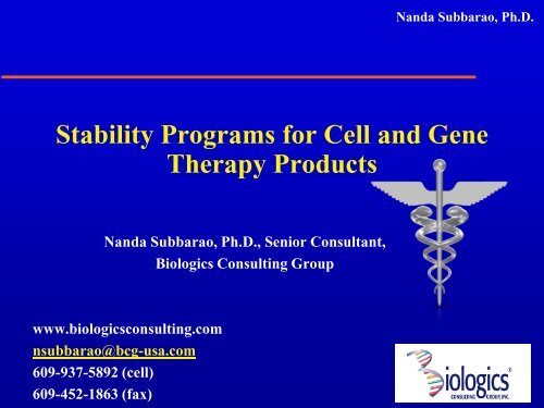 Stability Program for Cell Therapy Products