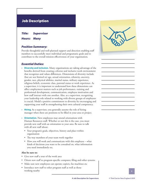 Supervisor Job Description