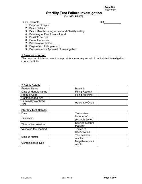 Sterility Test Failure Investigation - Pharmaceutical Quality ...