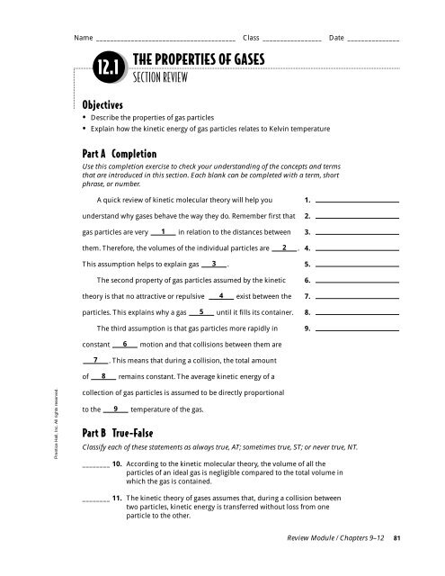 Properties Of Gases Worksheet