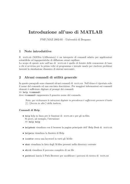 Introduzione all'uso di MATLAB