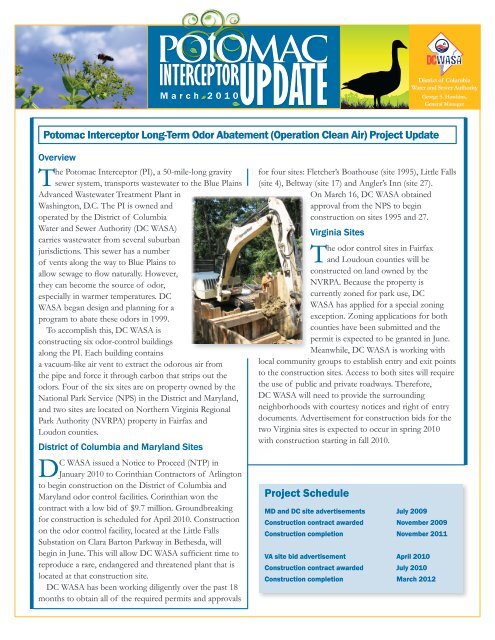 Potomac Interceptor Project Newsletter - DC Water