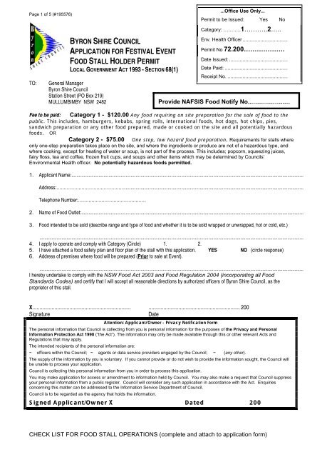 Festival Event Food Stall Holder Permit Application - Byron Shire ...