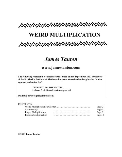 WEIRD MULTIPLICATION James Tanton - Math Teachers' Circles