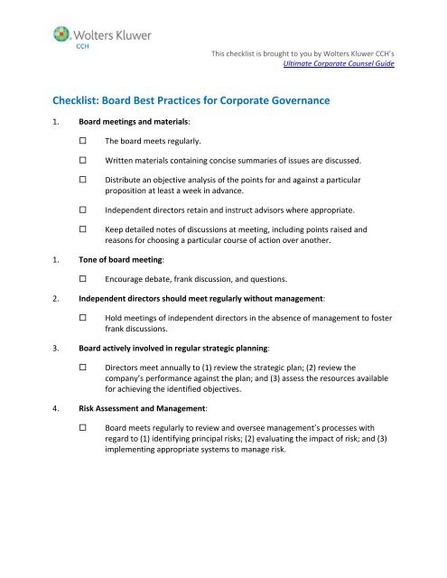 In-house counsel checklist from the Guide.