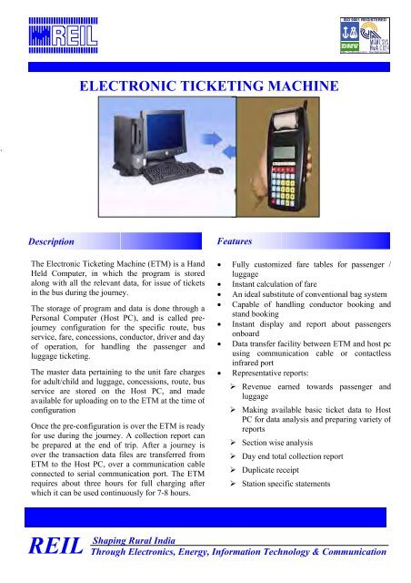 Electronic Ticketing Machine (ETM) - Rajasthan Electronics ...