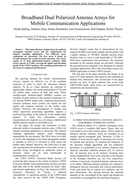 Broadband Dual Polarized Antenna Arrays for Mobile Communication