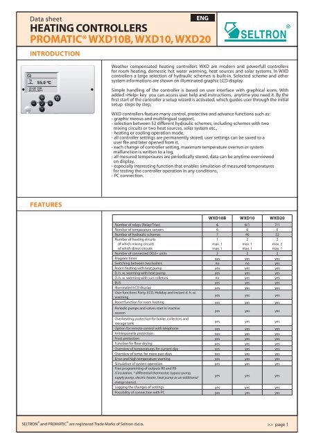 Technical specifications (PDF) - Seltron controllers