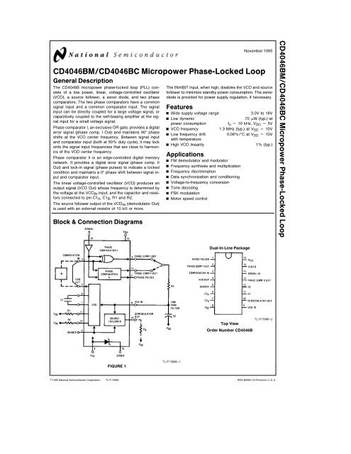 CD4046BM/CD4046BC Micropower Phase-Locked Loop