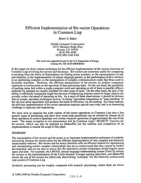 Efficient Implementation Of Bit Vector Operations In Common Lisp 9994