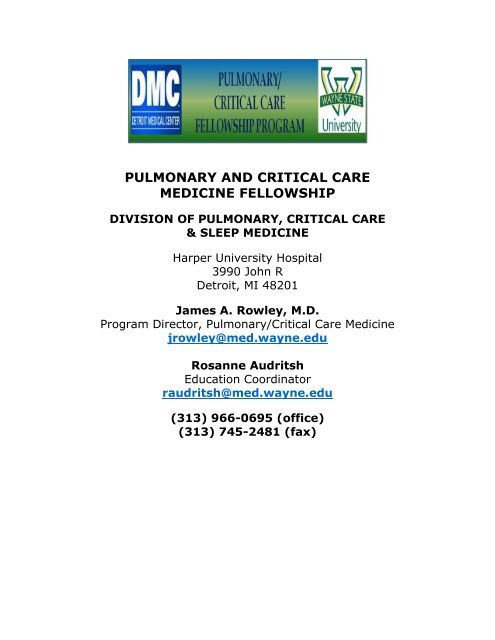 pulmonary and critical care medicine fellowship - Division of ...