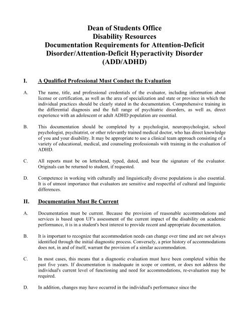 Documentation Requirements for Attention ... - ADHD Info Centre