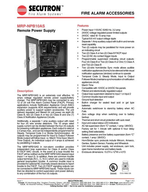 FIRE ALARM ACCESSORIES MRP-NPB10AS - Secutron