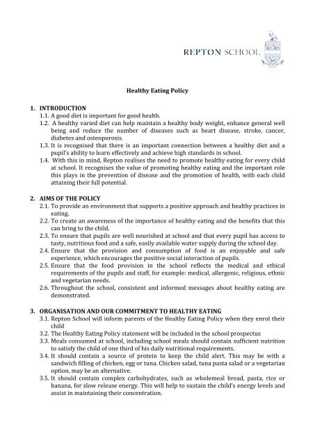Healthy Eating Policy - Repton School Dubai