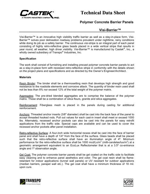 Technical Data Sheet Transpo Industries Inc
