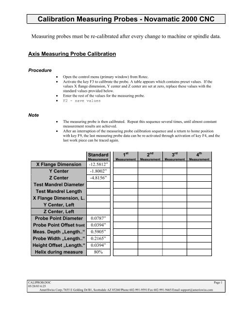 Axis Measuring Probe Calibration