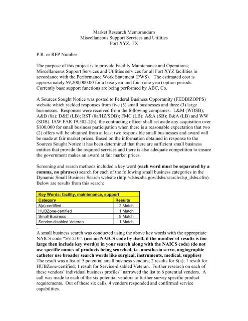 Market Research Memorandum - Army Medical Command, Office of ...