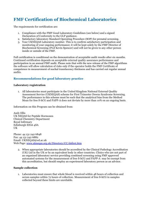 FMF Certification of Biochemical Laboratories - Fetal Medicine Centre