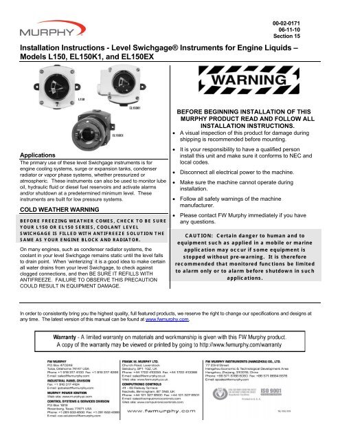 Installation Instructions - Level SwichgageÂ® Instruments for ... - Murphy