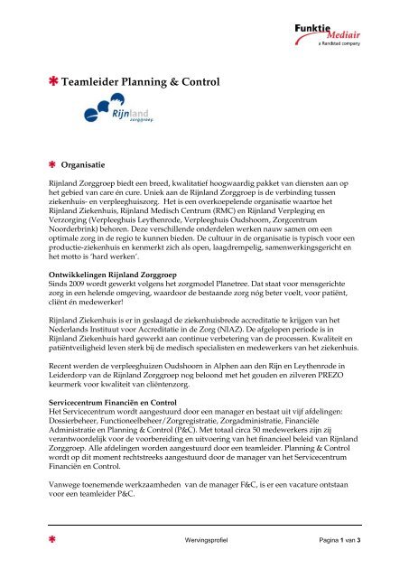 Teamleider Planning & Control - FunktieMediair