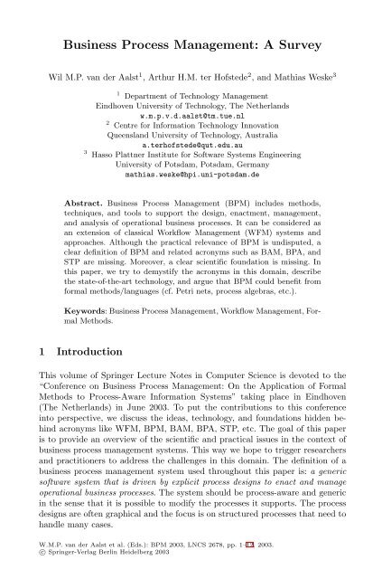 Business Process Management: A Survey