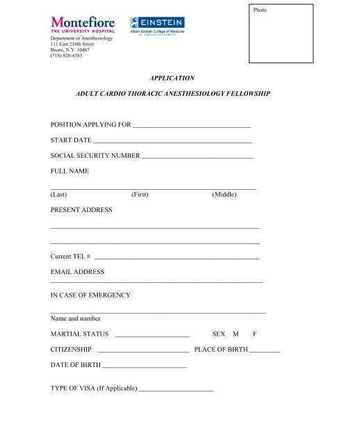 Download application form - Montefiore Medical Center