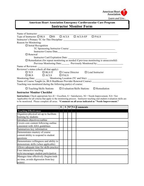 Instructor Monitor Form