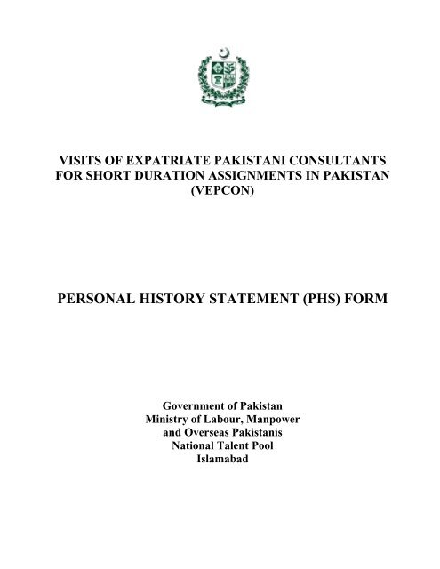 Download Personal History Statement (PHS) NTP - VII Form