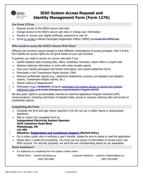 IESO System Access Request and Identity Management Form