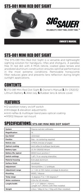 STS-081 Mini Red doT SighT STS-081 Mini Red doT ... - Sig Sauer