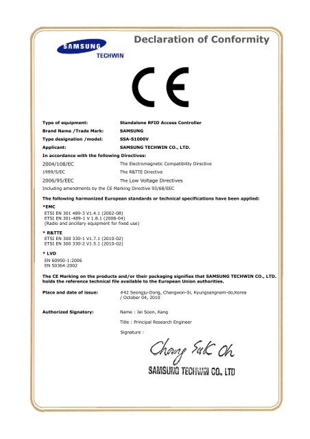 Declaration of Conformity…. - Samsung CCTV