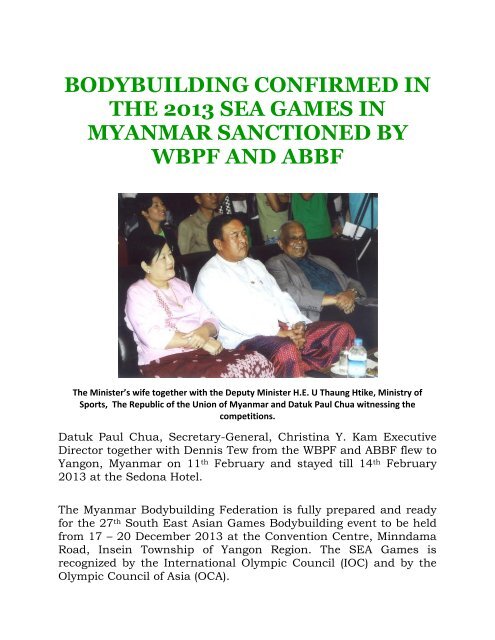 bodybuilding confirmed in the 2013 sea games in myanmar - ABBF